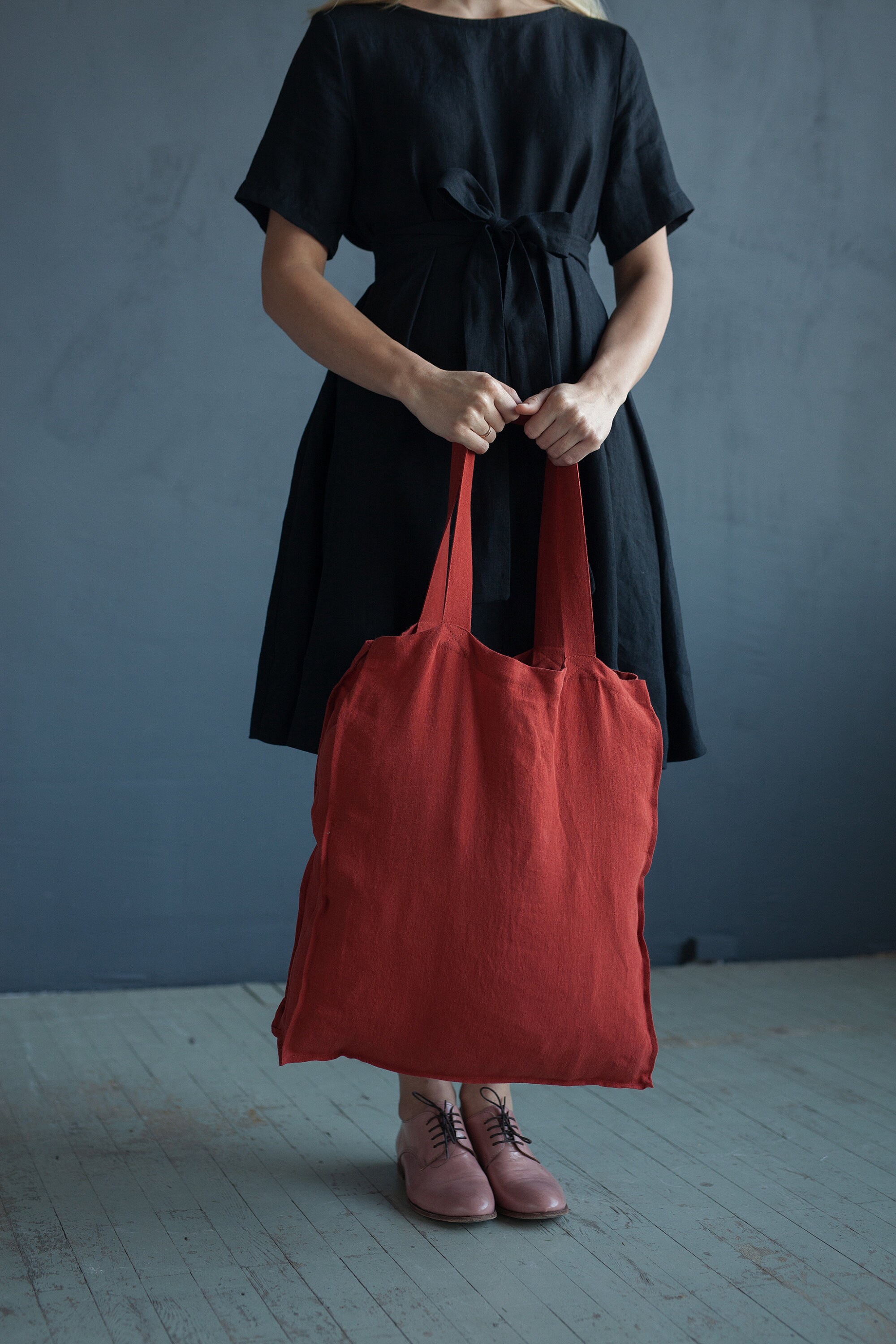 Square Linen Bag Linen Tote Bag Red Linen Bag Shopping Bag | Etsy