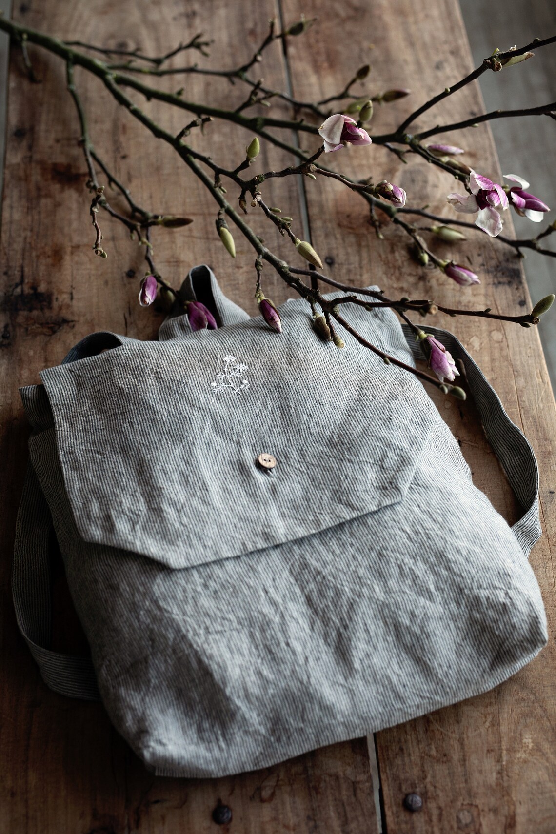 Linen Backpack, Black White Stripes, Gift for Women, Monogram ...