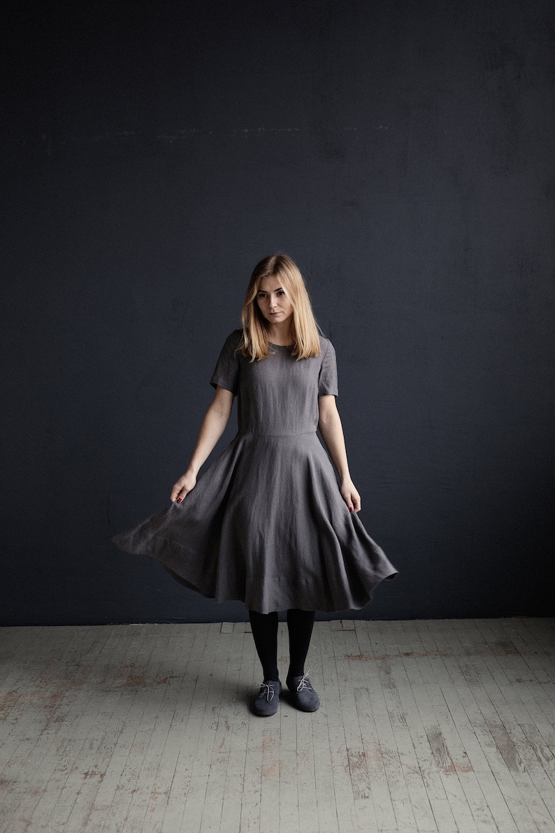 Dark Gray Linen Dress Simple Gray Dress Fitted Linen Dress - Etsy