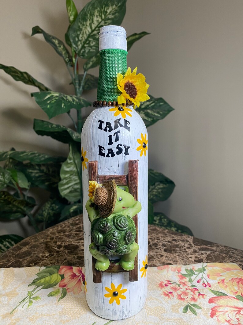 3D Country Frog With Lily Pads Wine Bottle, 3D Turtle With Sunflower ...