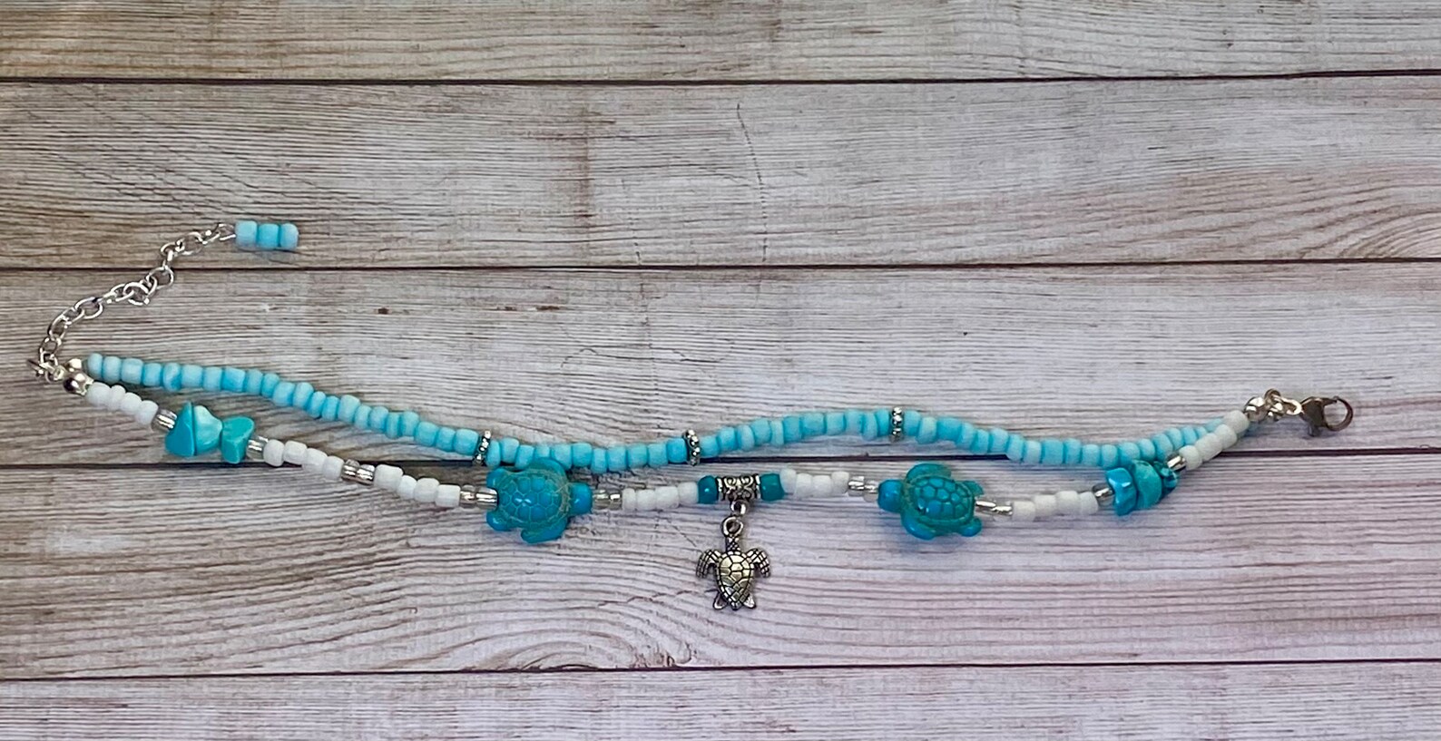Turquoise Turtle Ankle Bracelet Triple Strand Anklet Three Strand ...