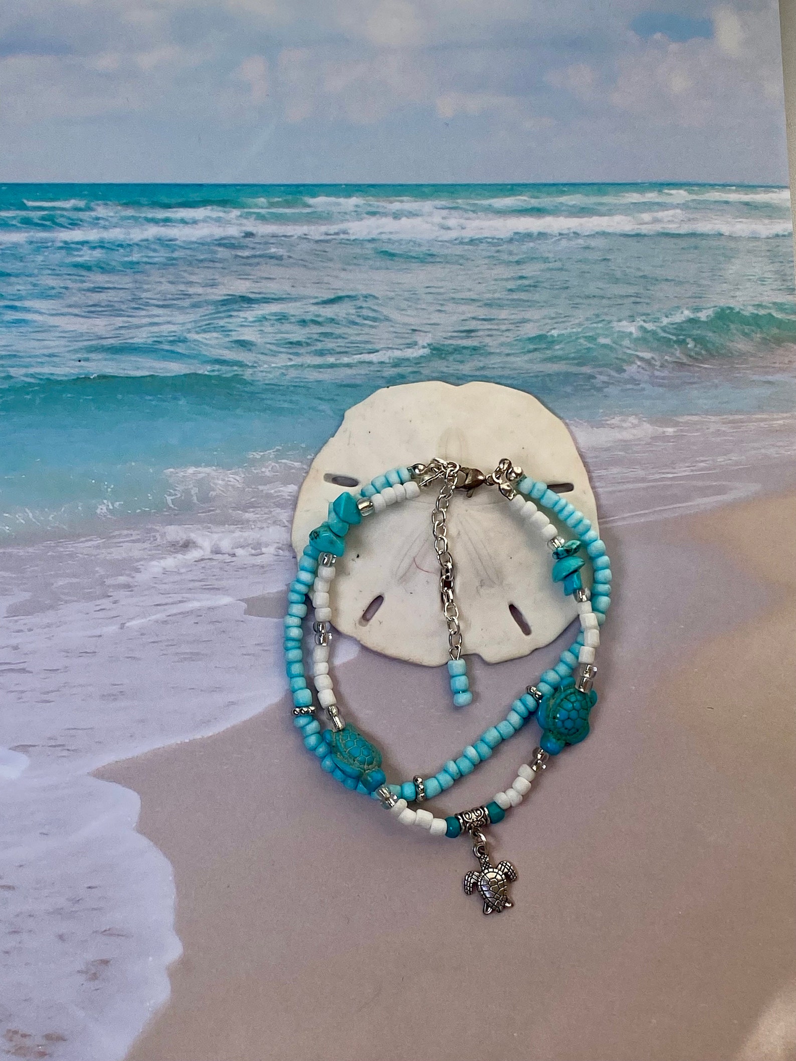 Turquoise Turtle Ankle Bracelet Triple Strand Anklet Three Strand ...