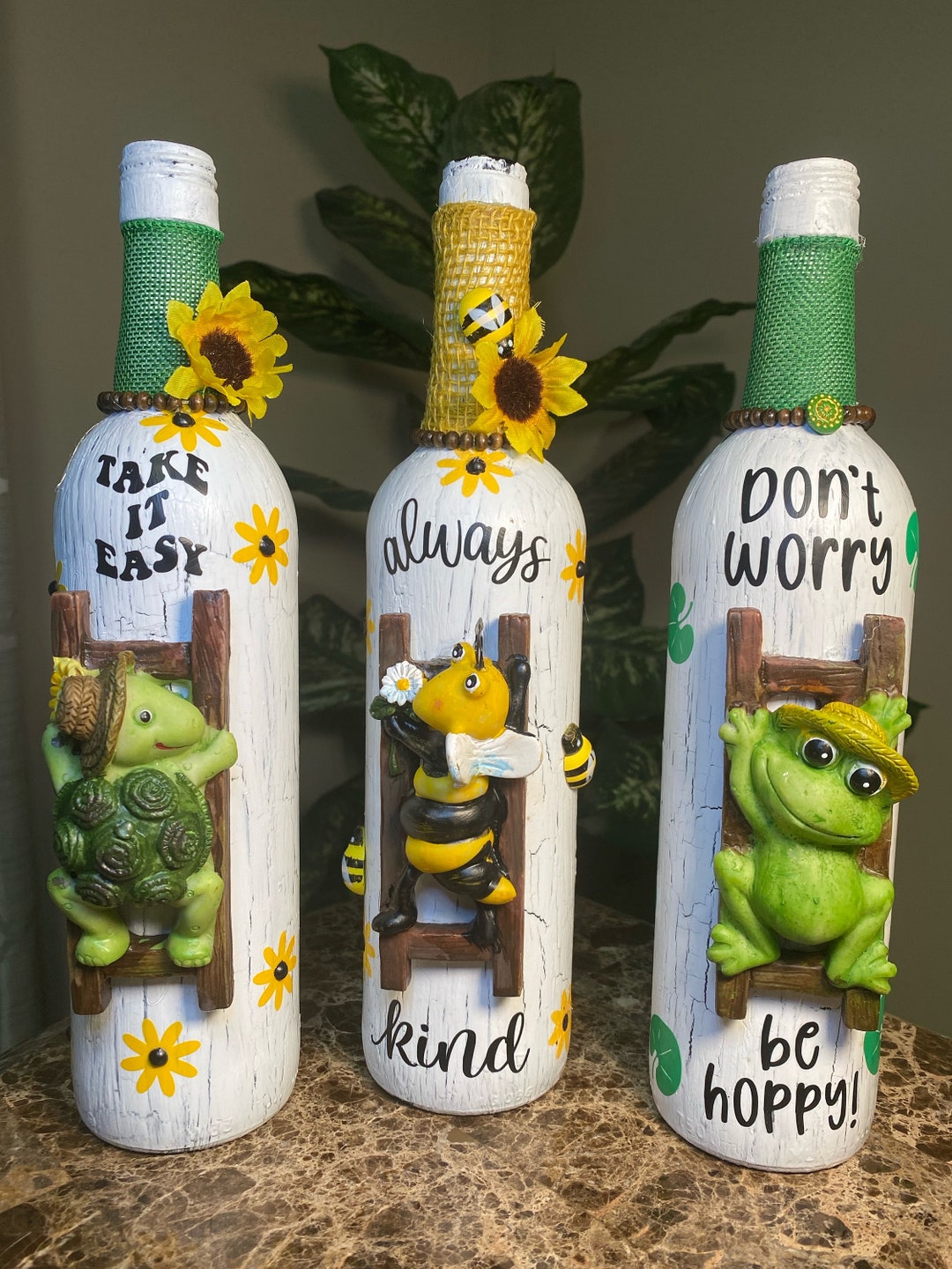 3D Country Frog With Lily Pads Wine Bottle, 3D Turtle With Sunflower ...