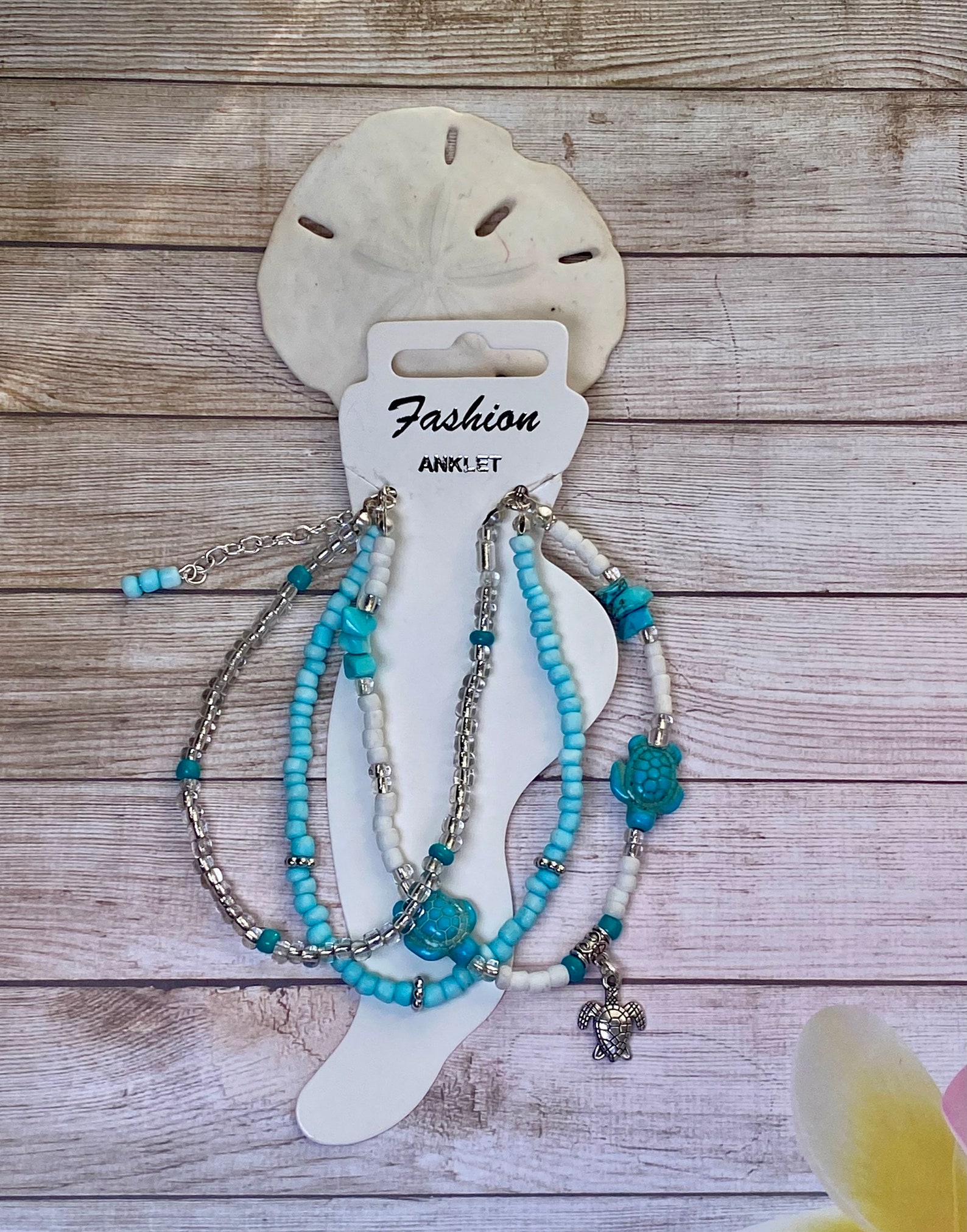 Turquoise Turtle Ankle Bracelet Triple Strand Anklet Three Strand ...