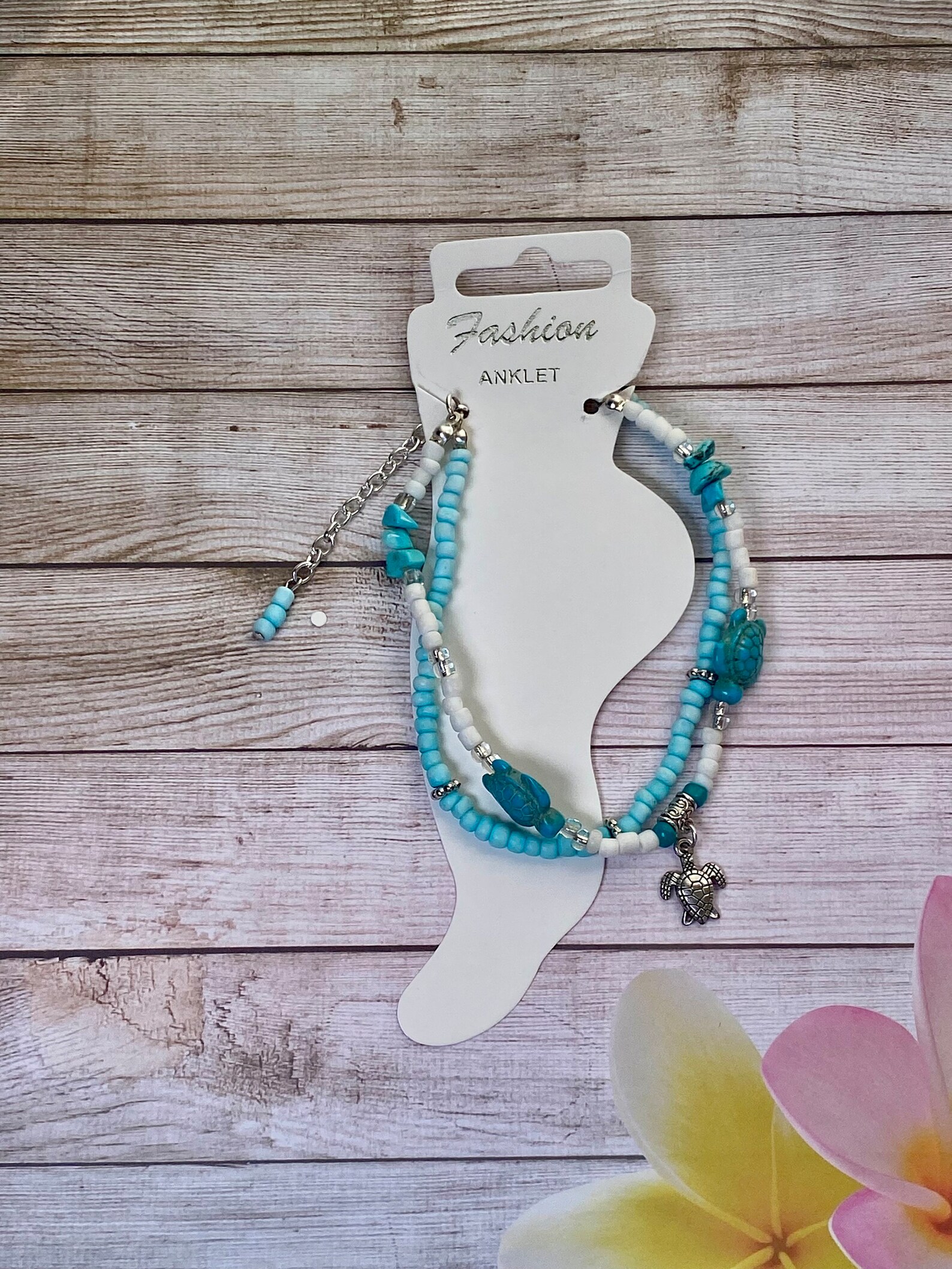 Turquoise Turtle Ankle Bracelet Triple Strand Anklet Three Strand ...