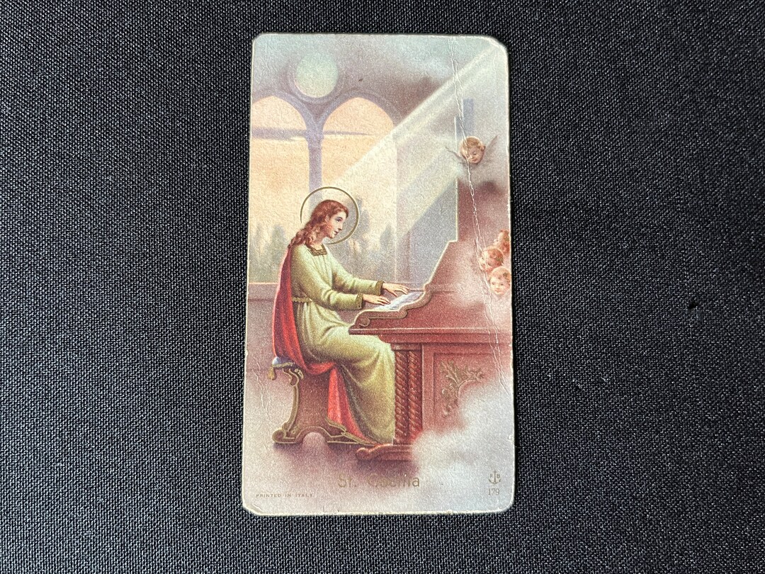 Antique French Pious Image Saint Cecilia at the Organ First Communion ...