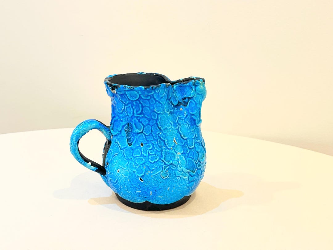 Pitcher Vase Fat Lava Ceramic Stoneware Blue Black 1960 Made in France ...