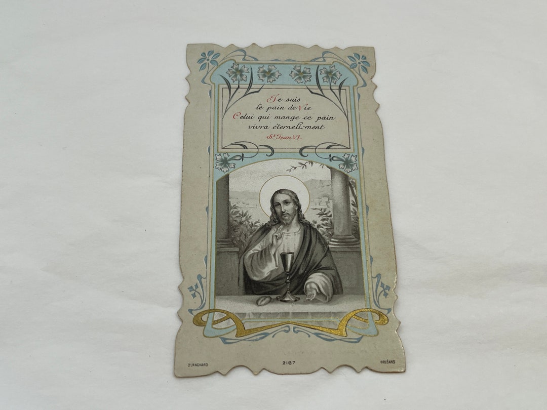 Antique French Pious Image Jesus Christ Sacred Heart Communion XIX XX ...