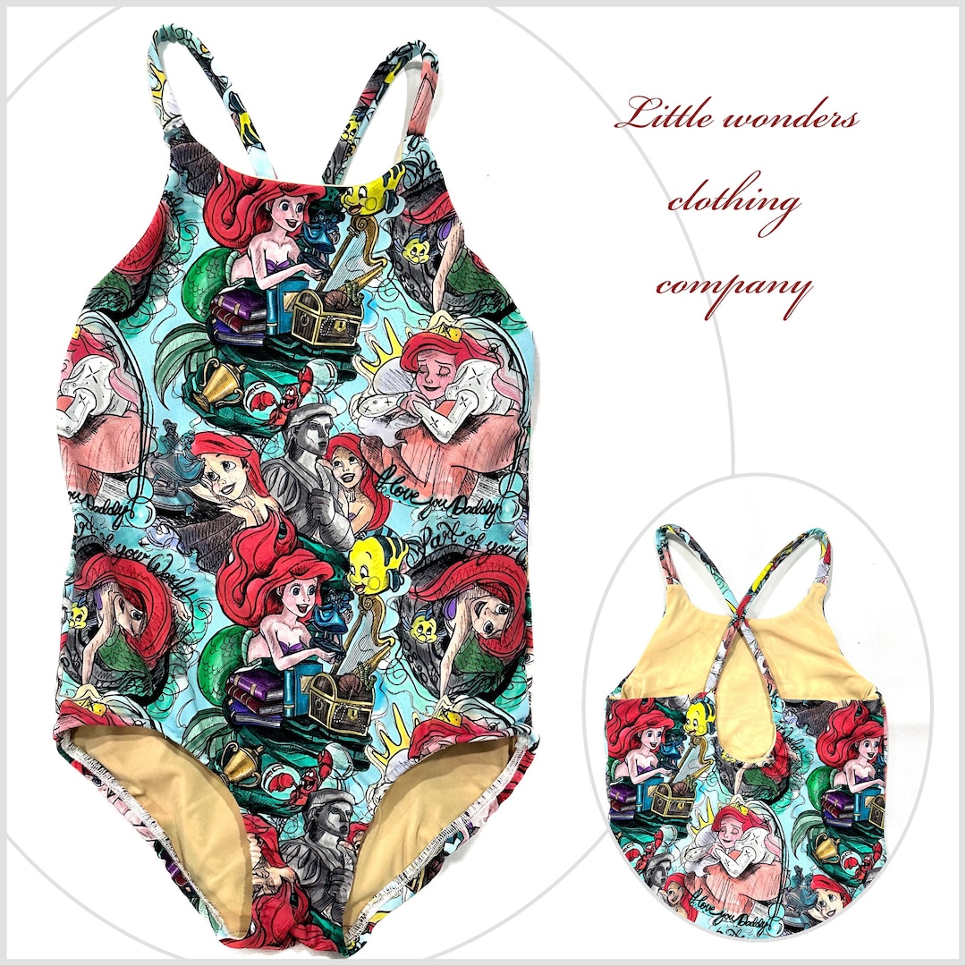 Mermaid Swimwear, Little Mermaid, One Piece Tear Drop Strap Back Swim ...