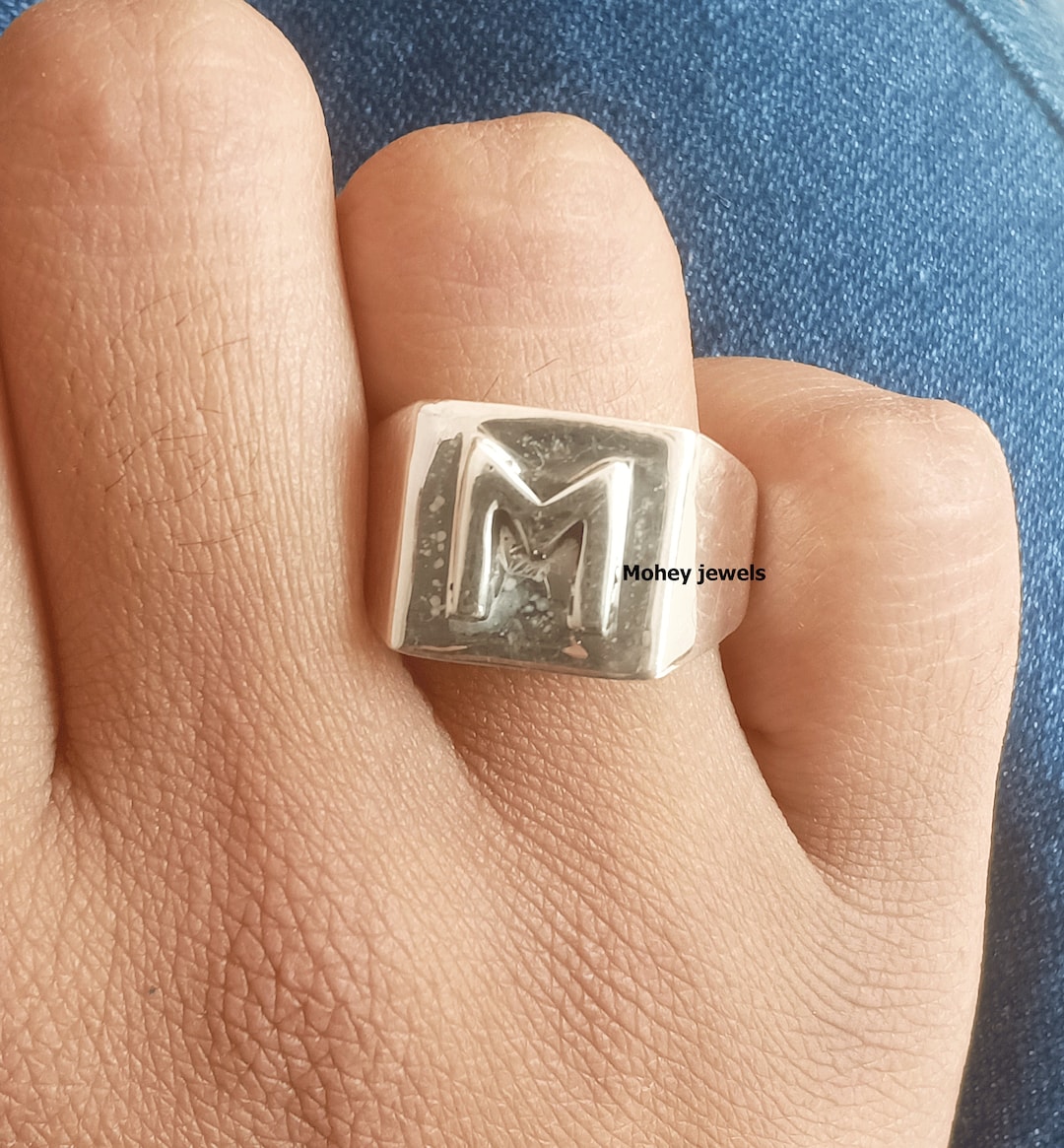 M Initial Ring, Letter Ring, Chunky Initial Ring, Silver Ring, Men's ...