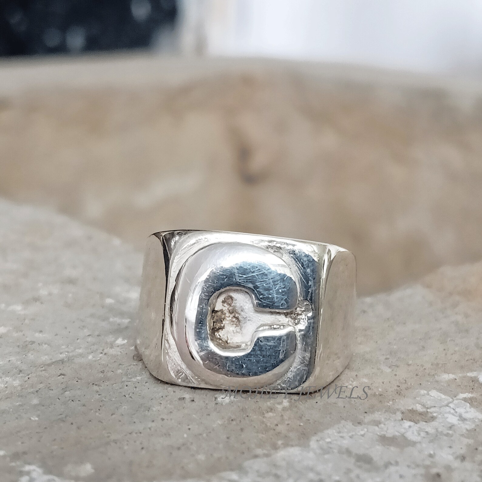 Initial Ring Letter Ring Chunky Initial Ring C Ring - Etsy