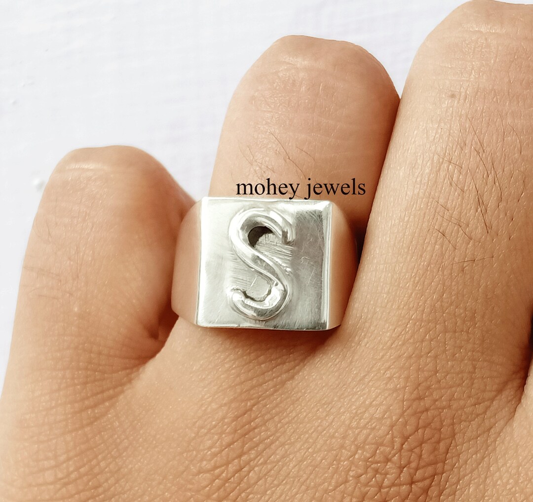 S Initial Ring, Letter Ring, Chunky Initial Ring, Pure Silver Ring, Men ...