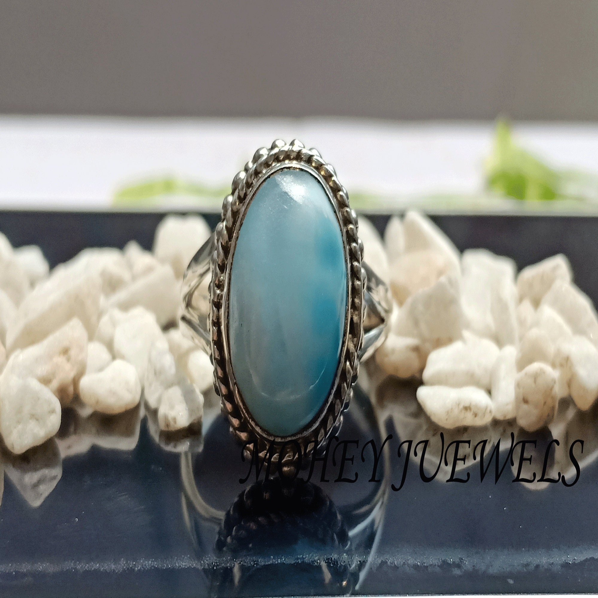 Larimar Ring Larimar Gemstone Ring Sterling Silver Ring - Etsy