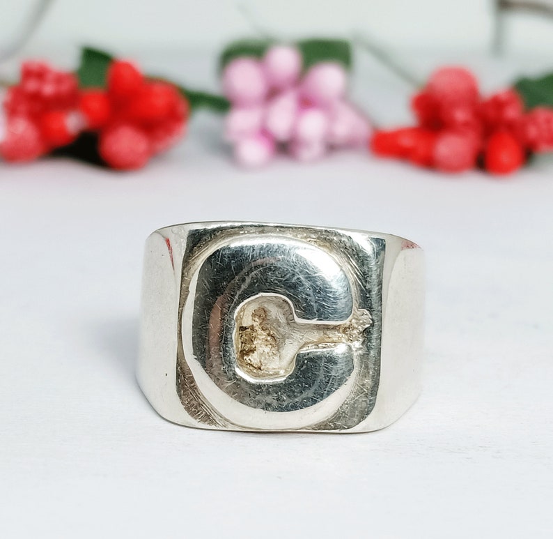 Initial Ring Letter Ring Chunky Initial Ring C Ring - Etsy