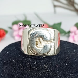 Initial Ring, Letter Ring, Chunky Initial Ring, C Ring, Men's Ring ...