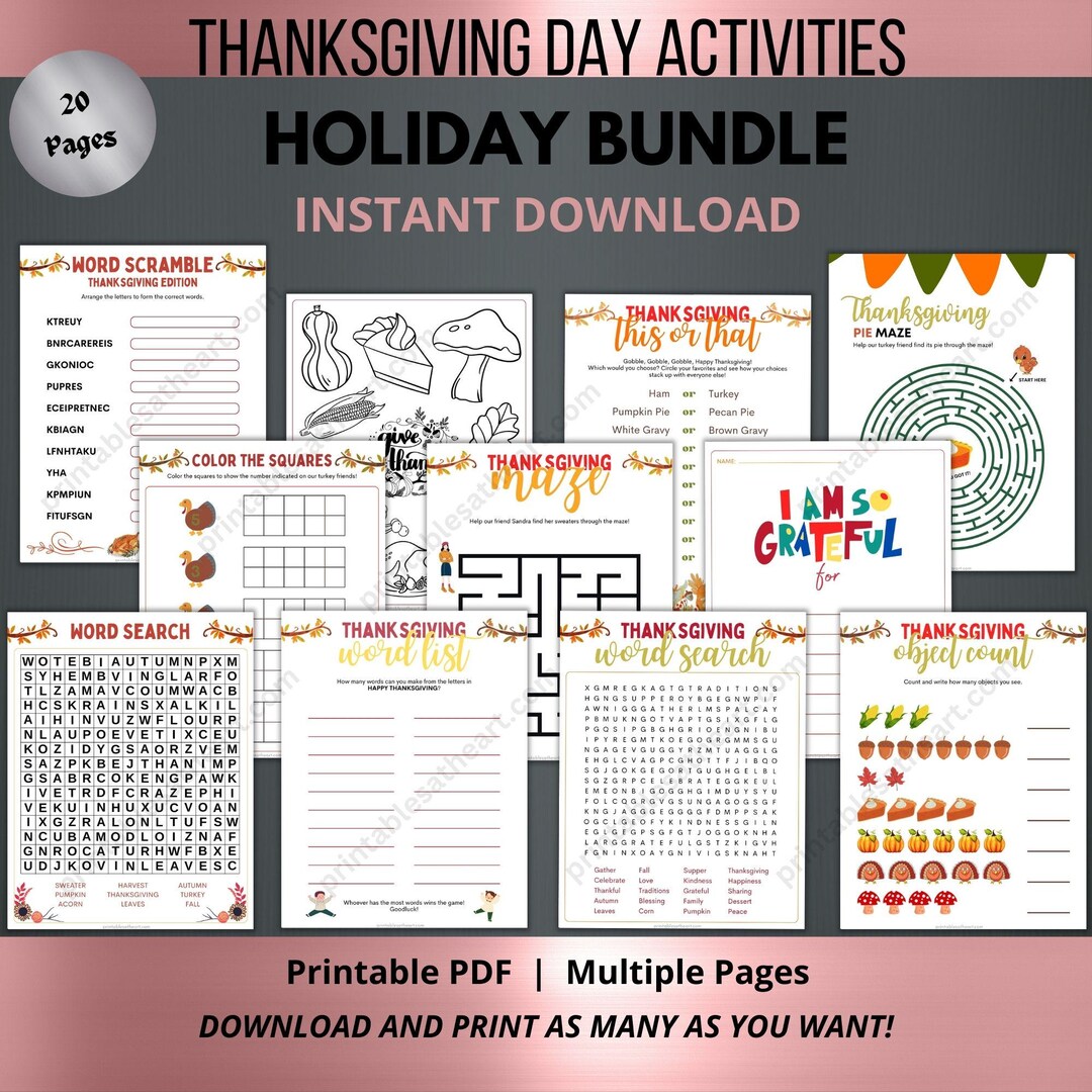 Thanksgiving Fun Activities for Kids & Family Printable Games, Coloring ...