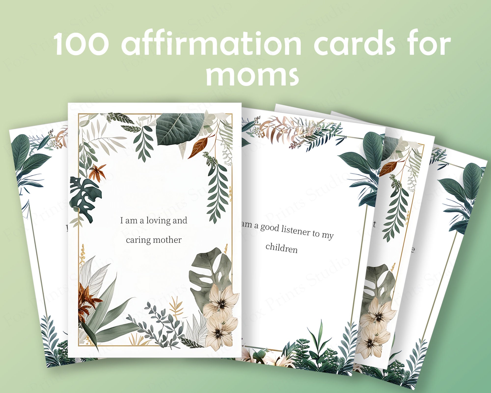 100 Printable Affirmation Cards for Moms,green Leafy Motherhood ...