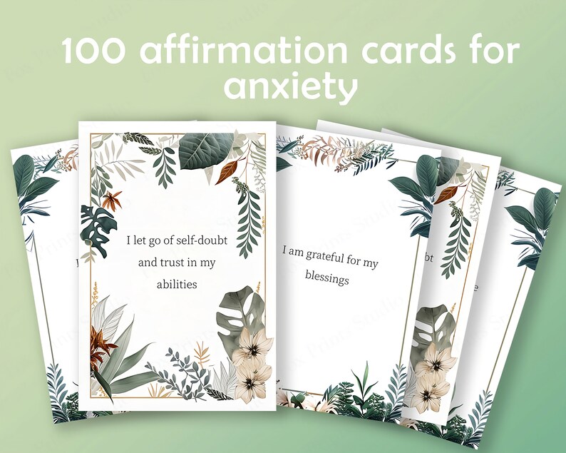 100 Printable Affirmation Cards for Anxiety Green Leafy - Etsy