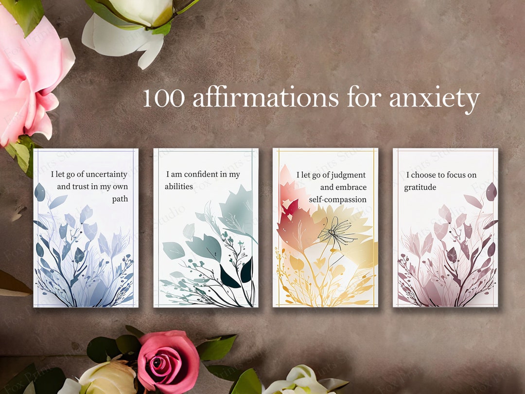 100 Printable Affirmation Cards for Anxiety, Floral Anxiety Affirmation ...