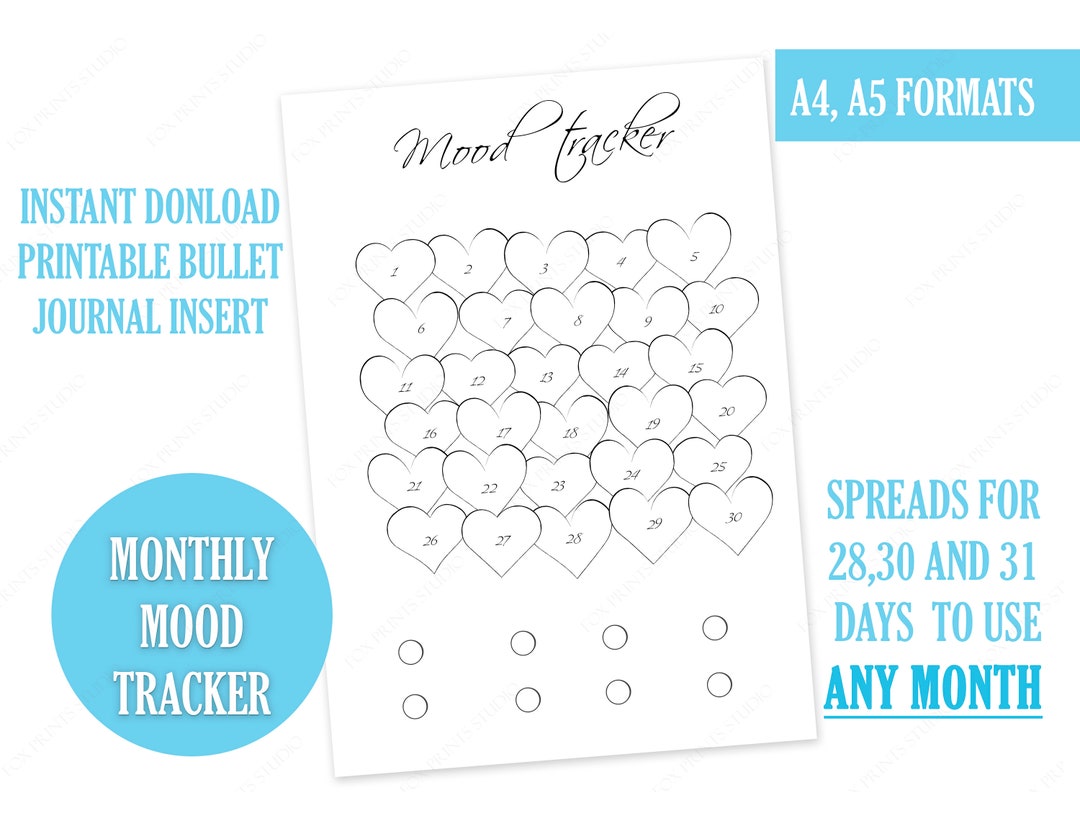 Monthly Mood Tracker Printable,bullet Journal Printable,mood Journal,a4 ...