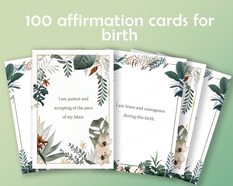 100 Printable Affirmation Cards for Birth Green Leafy - Etsy