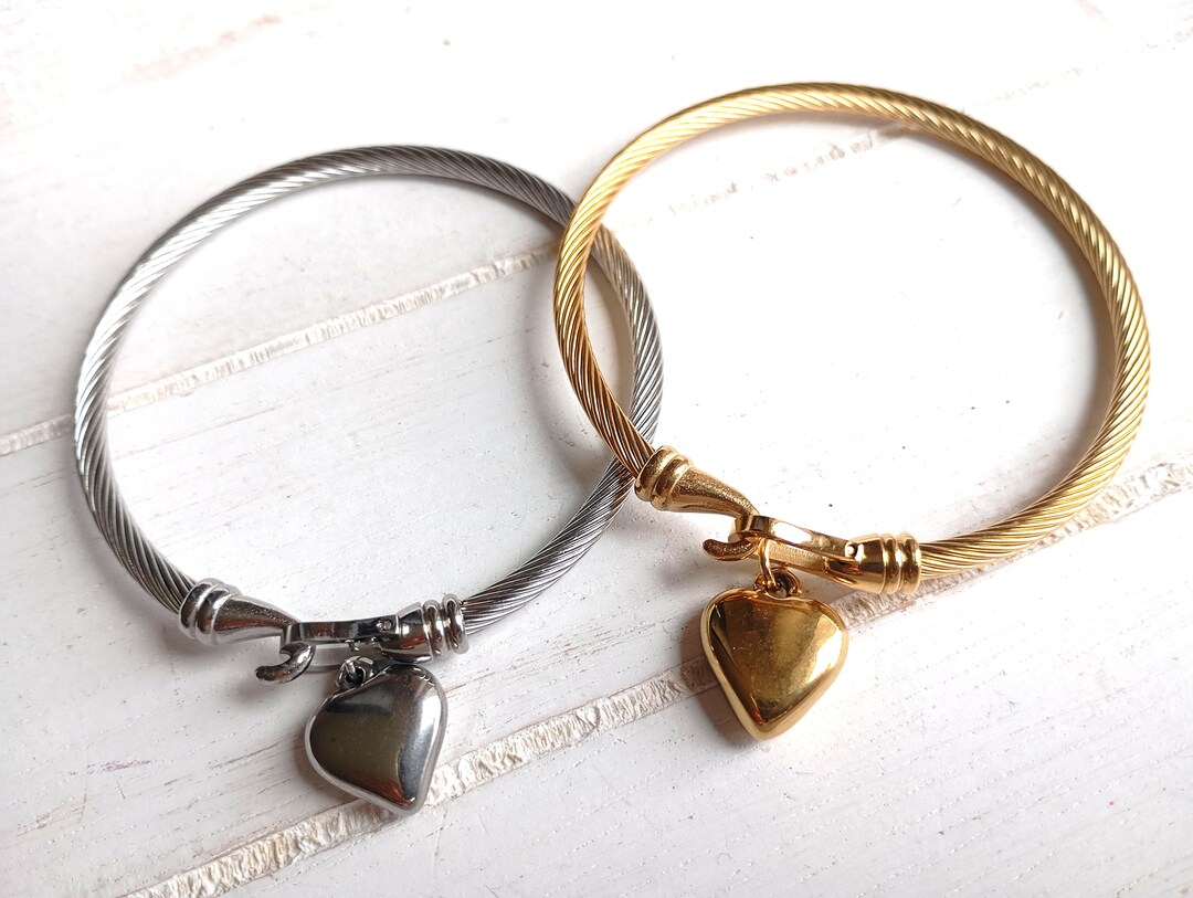 Heart Cuff Bracelet Stainless Steel Gold Cuff Bracelet Silver Cuff ...