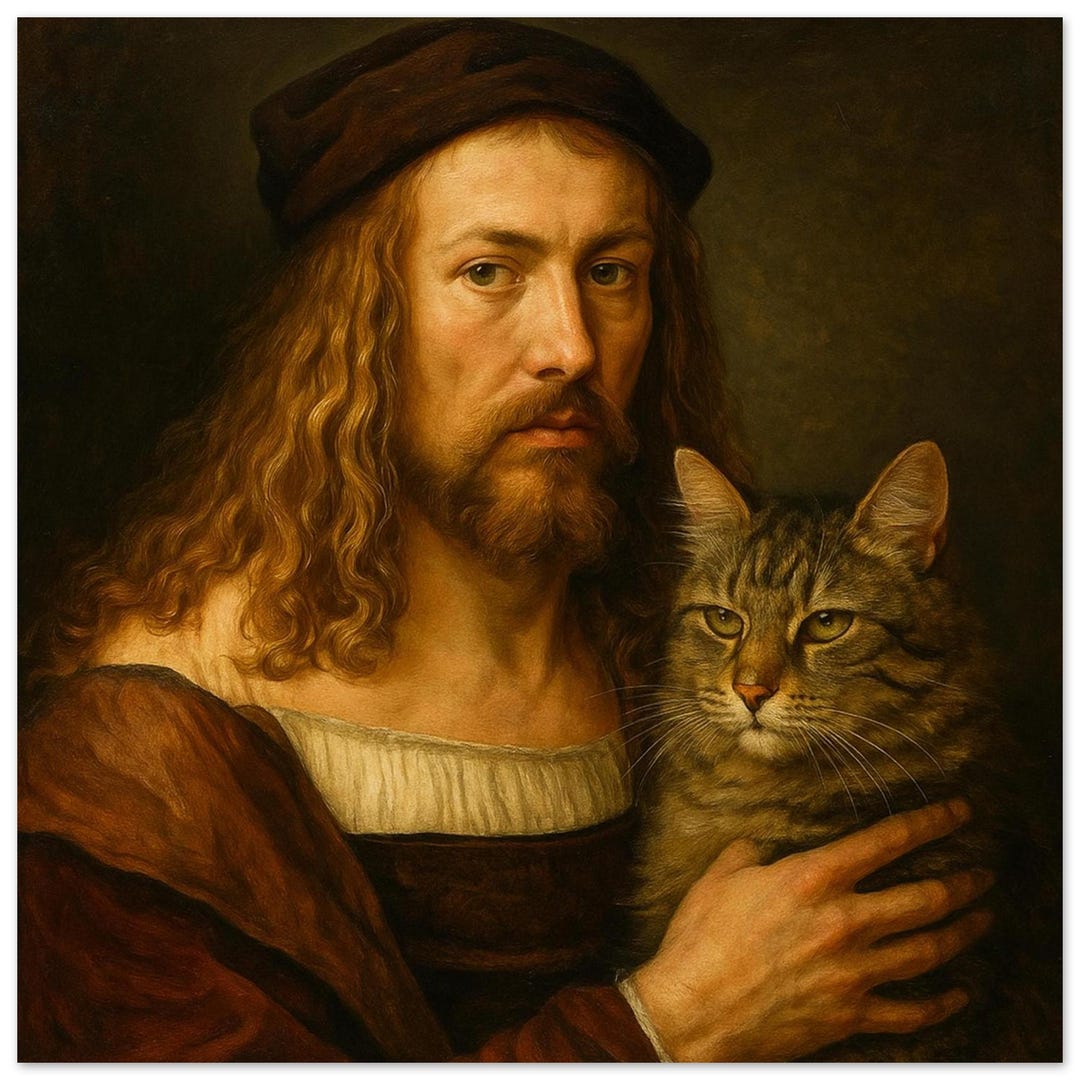 Albrecht Dürer With Cat Art Remix Art Picture Painting Art Print - Etsy