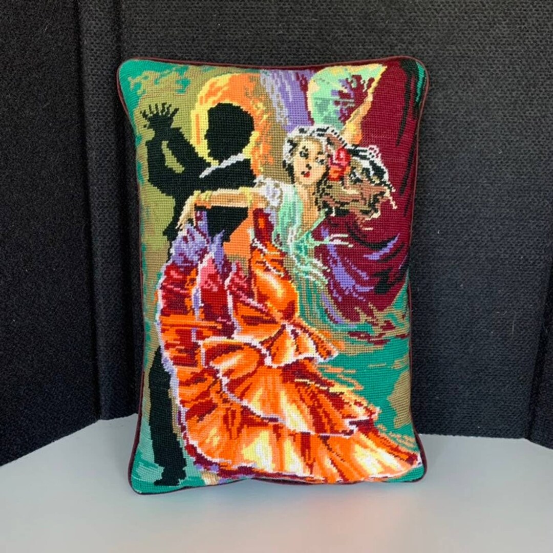 Vintage Needlepoint Flamenco Salsa Dancing Couple Dancer Latina 18x12 ...