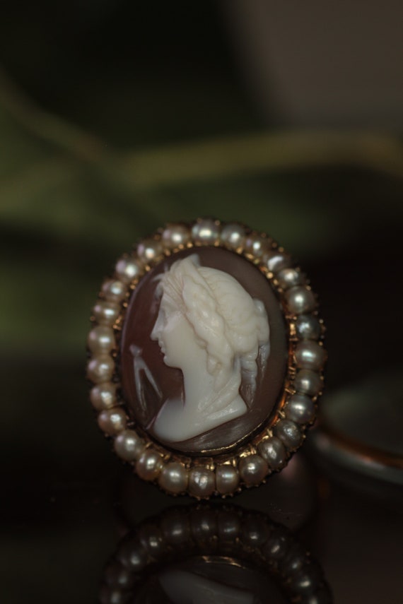 Solid 14k Antique Georgian Cameo Conversion Ring - Gem