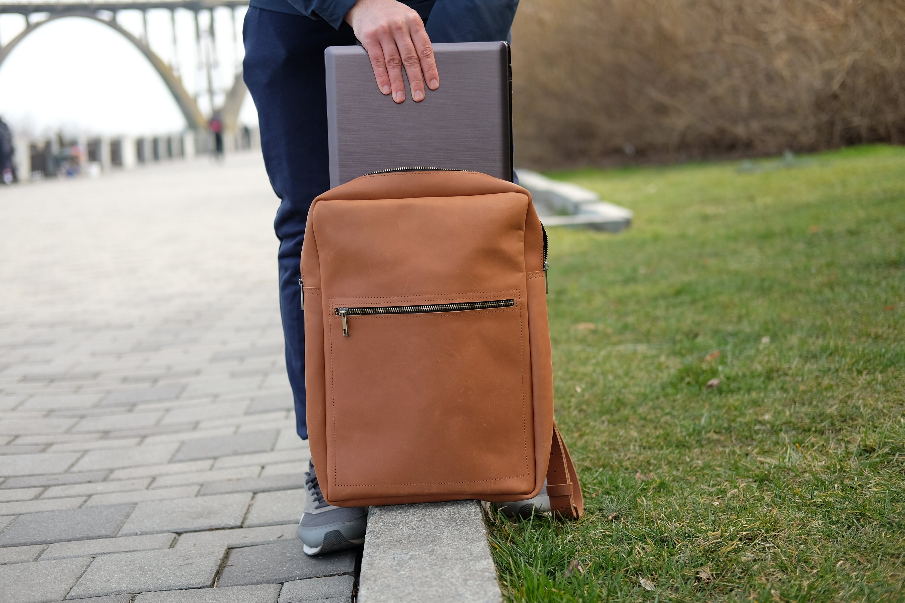 Zipper Backpack Brown Laptop Backpack Backpack With Pocket | Etsy
