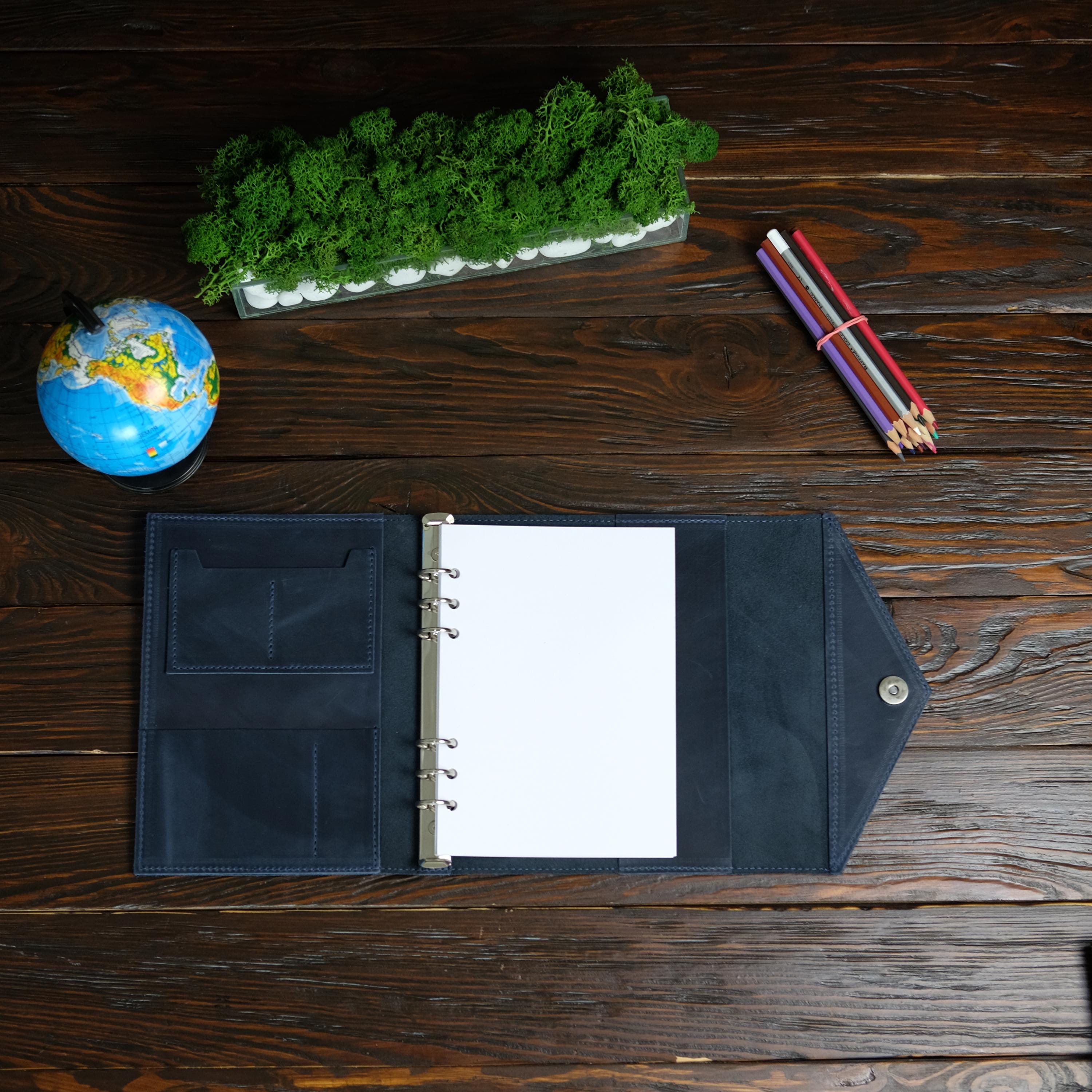 Trifold Leather Journal, Personalized Ring Binder A5, Refillable Custom ...