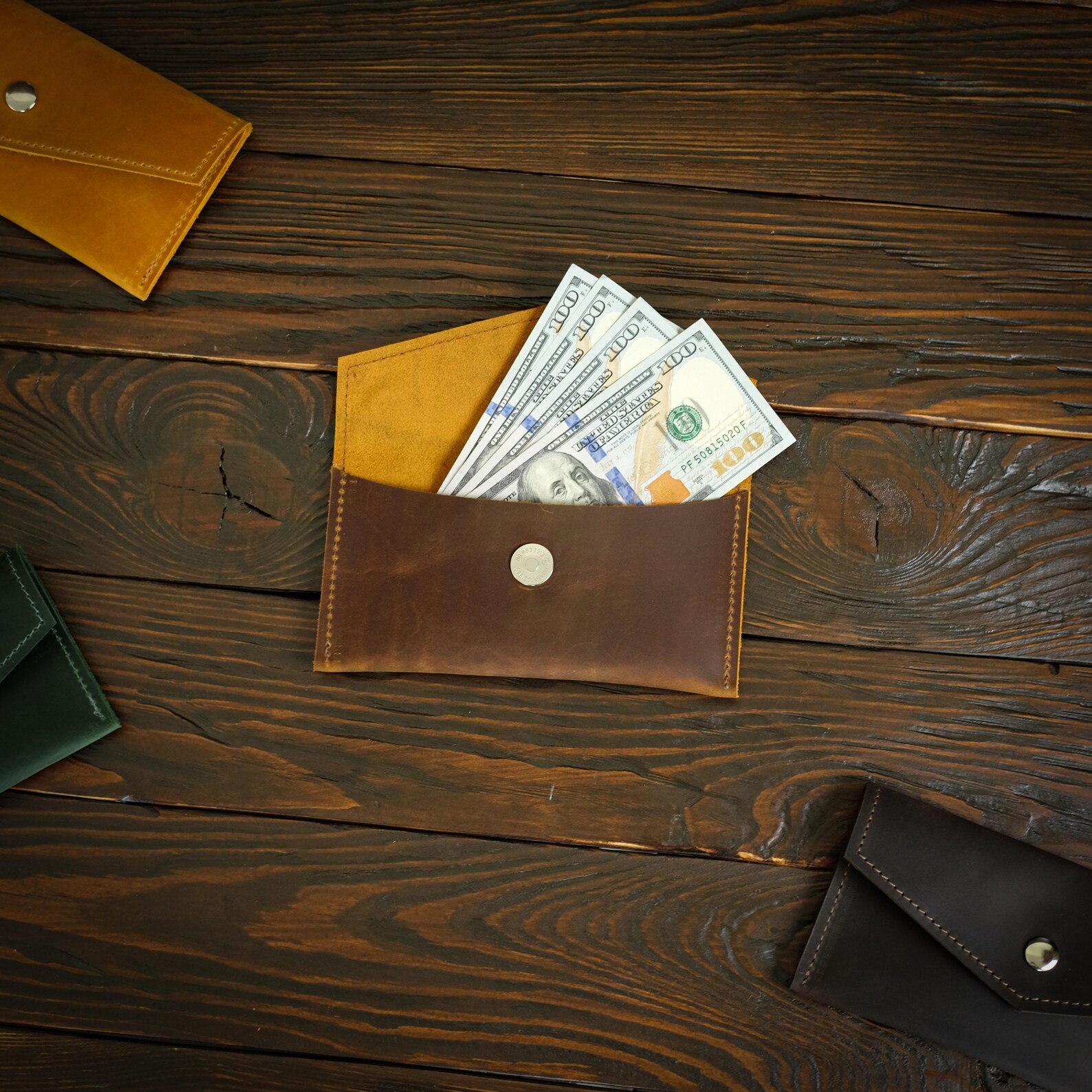 Leather Cash Envelope, Slim Cash Stuffing Wallet, Money Saving Envelope ...