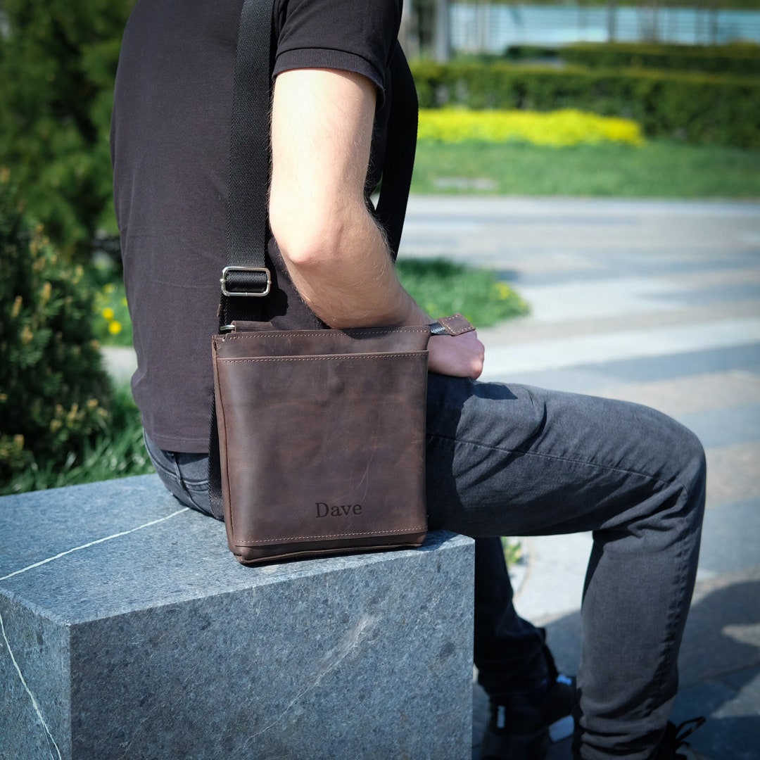 Personalized Leather Crossbody Bag for Men, Small Shoulder Bag - Etsy