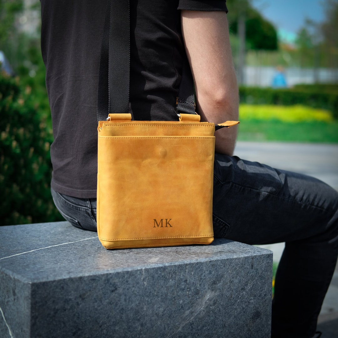 Genuine Leather Crossbody Bag, Personalized Compact Purse, Husband Gift ...