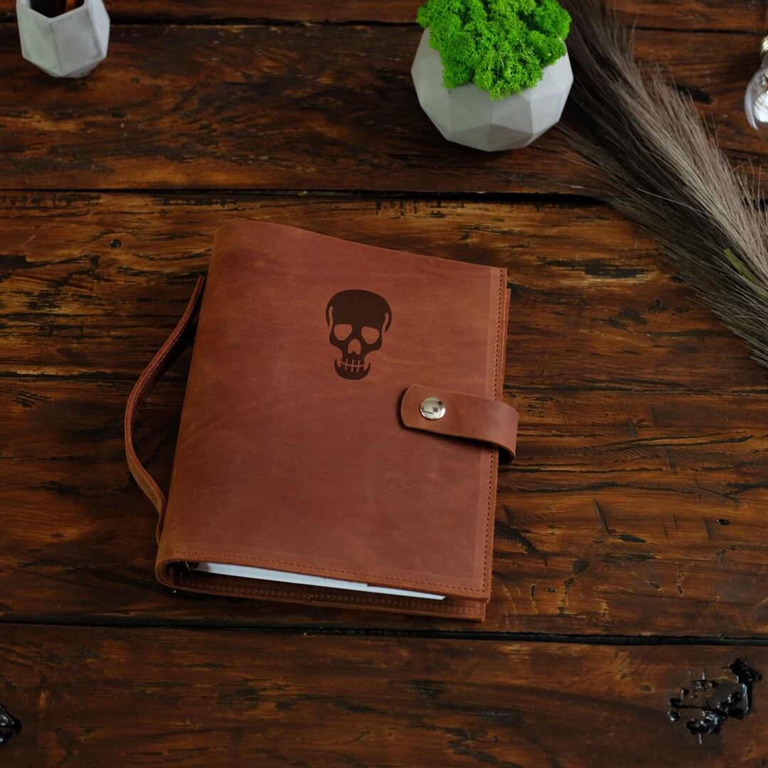 Skull Ring Binder A5 A4, Leather Book of Shadows Grimoire, Leather ...