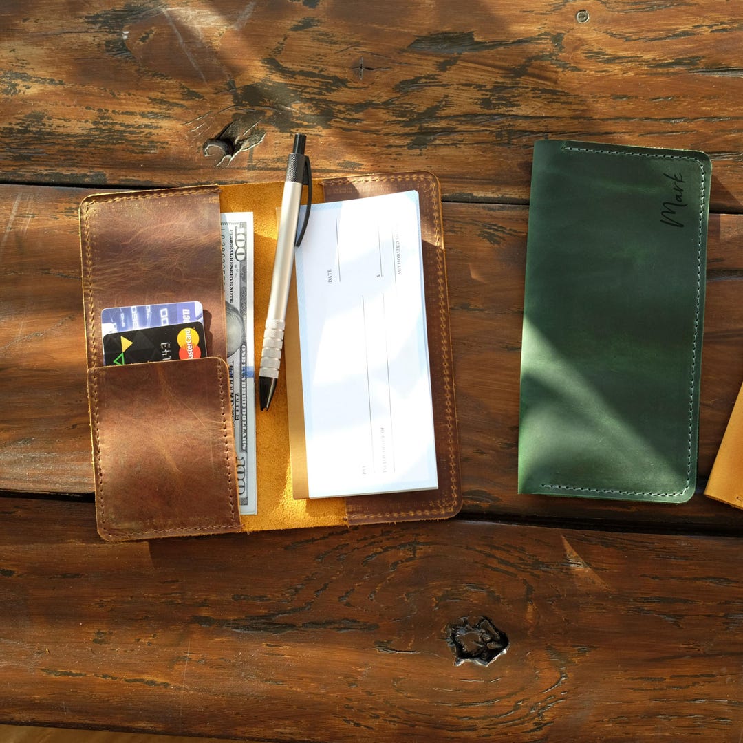 Personalized Leather Checkbook Cover, Genuine Leather Check Holder ...
