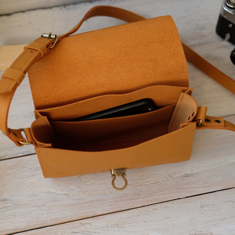 Small Yellow Crossbody Bag for Women Real Leather Crossbody - Etsy
