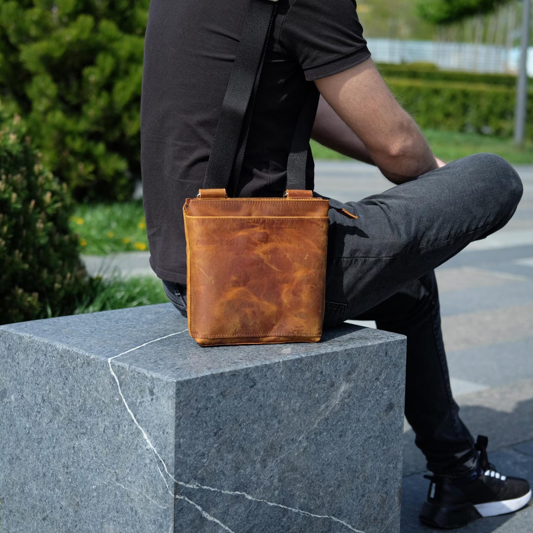 Mens Crossbody Bag, Small Leather Bag for Men, Custom Goods Gift for ...