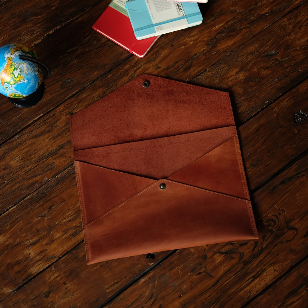Personalized Leather Envelope A4, Custom Document Holder, Leather File ...