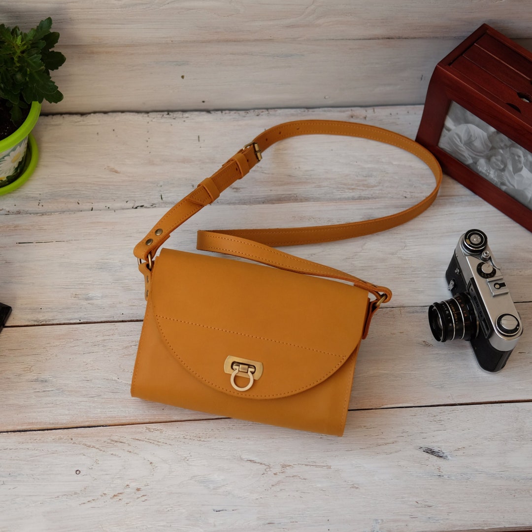 Small Yellow Crossbody Bag for Women Real Leather Crossbody - Etsy