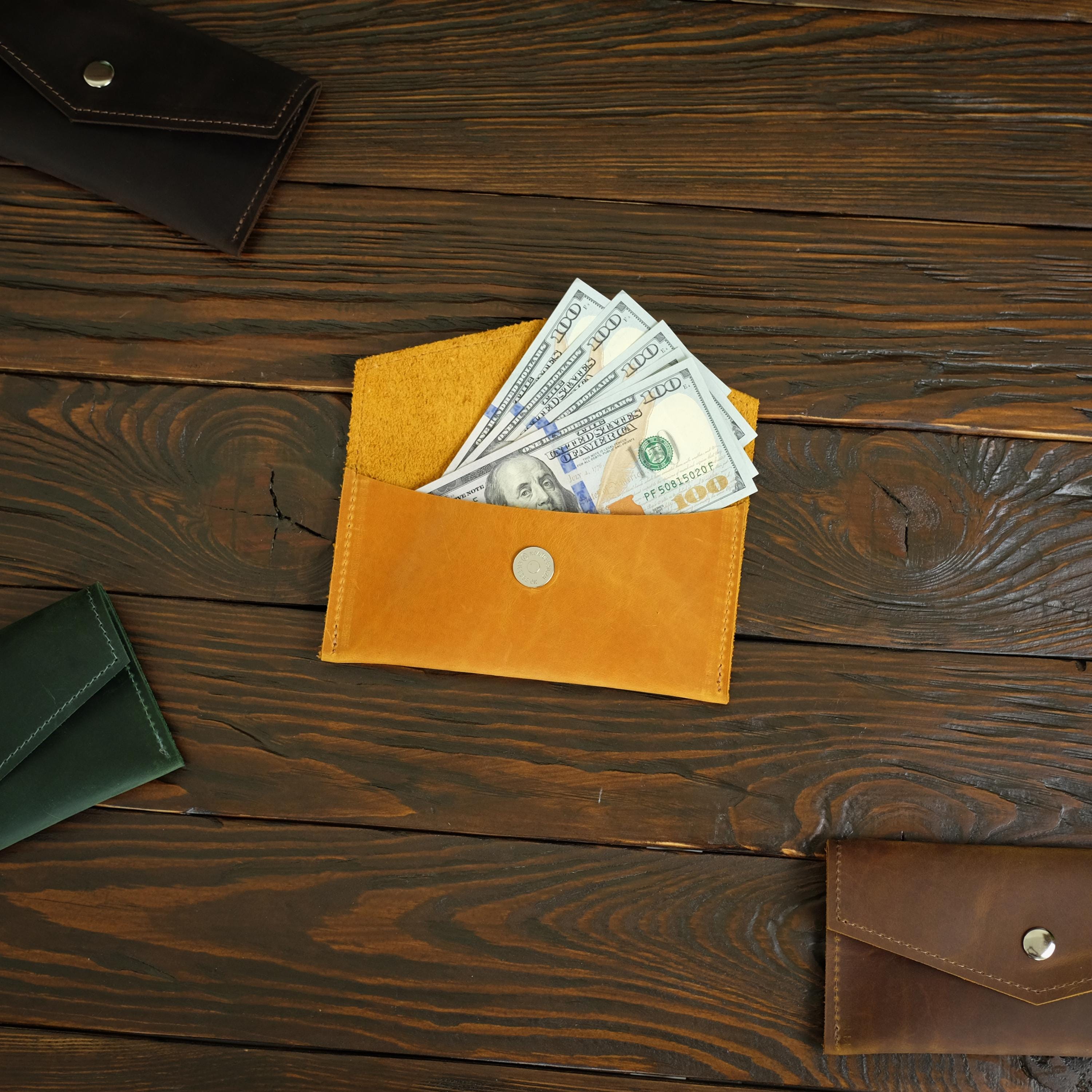 Leather Cash Envelope, Slim Cash Stuffing Wallet, Money Saving Envelope ...