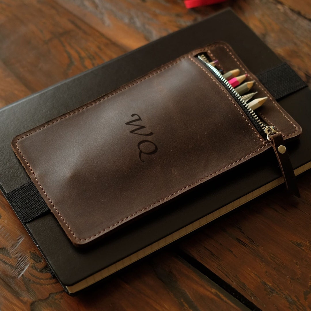 Personalized Leather Pencil Pen Case, Zipper Pen Holder, Journal Pouch ...