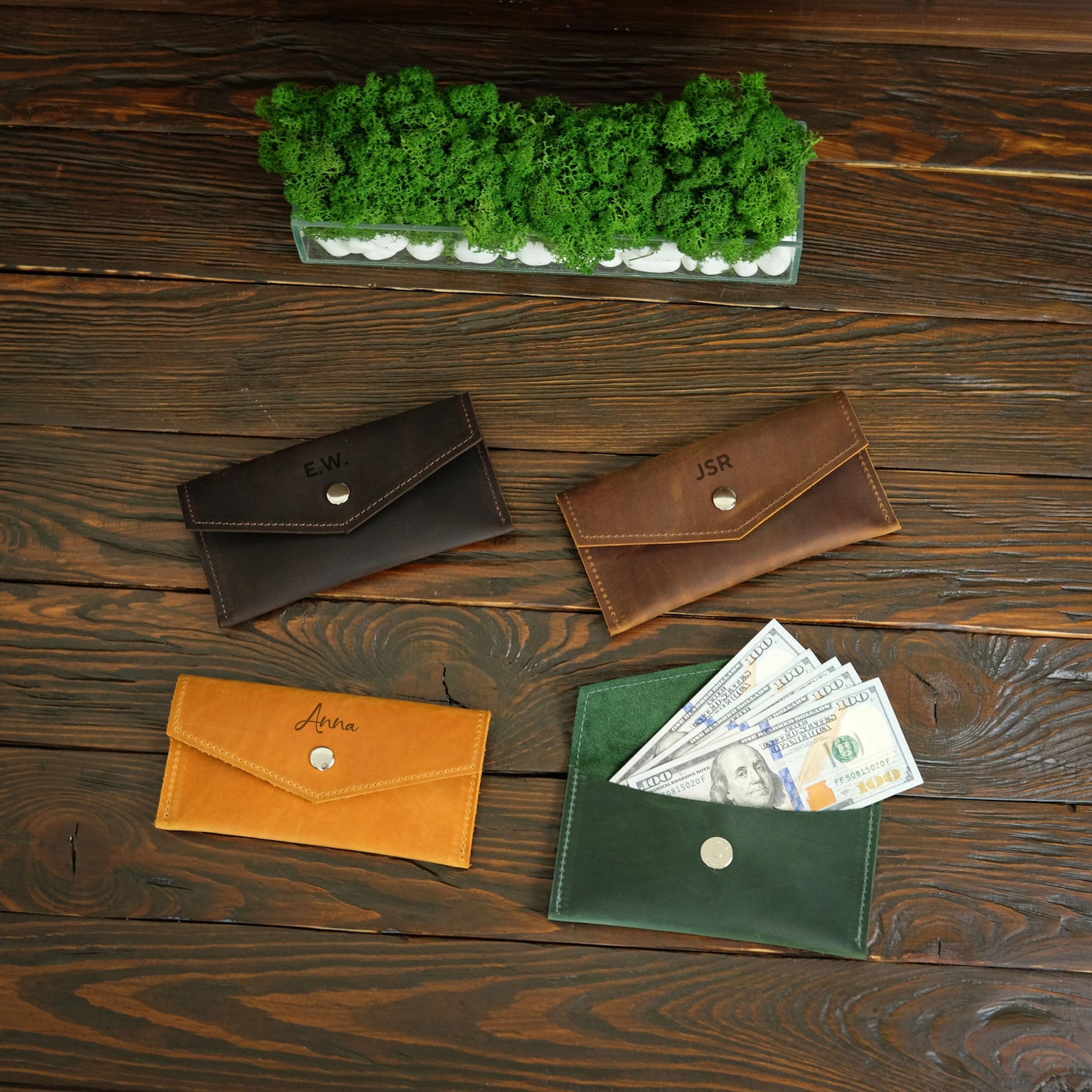 Leather Cash Envelope, Slim Cash Stuffing Wallet, Money Saving Envelope ...