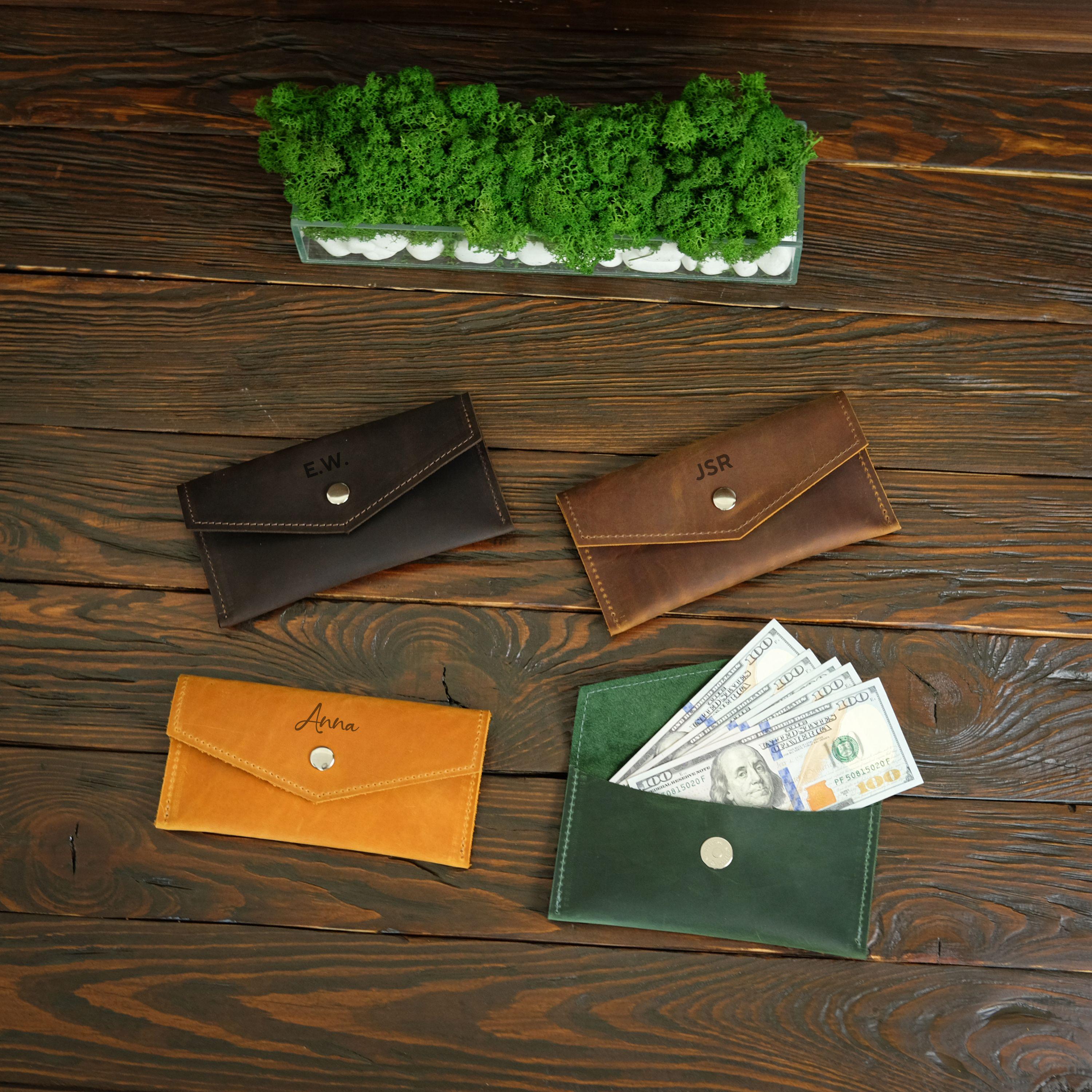 Leather Cash Envelope, Slim Cash Stuffing Wallet, Money Saving Envelope ...