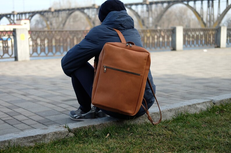 Zipper Backpack Brown Laptop Backpack Backpack With Pocket - Etsy