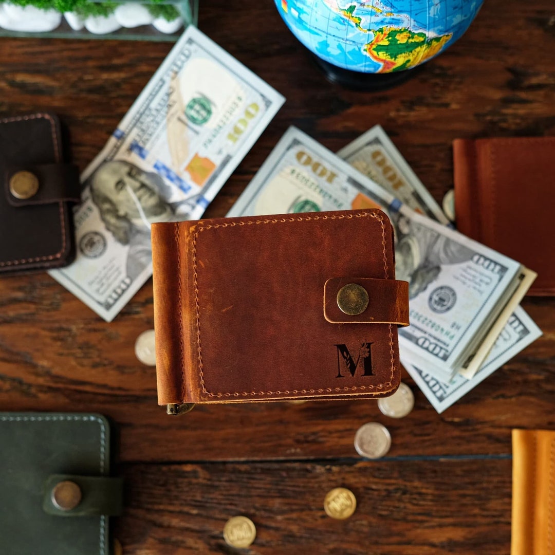 Money Clip Wallet, Custom Leather Money Clip Engraved, Personalized ...