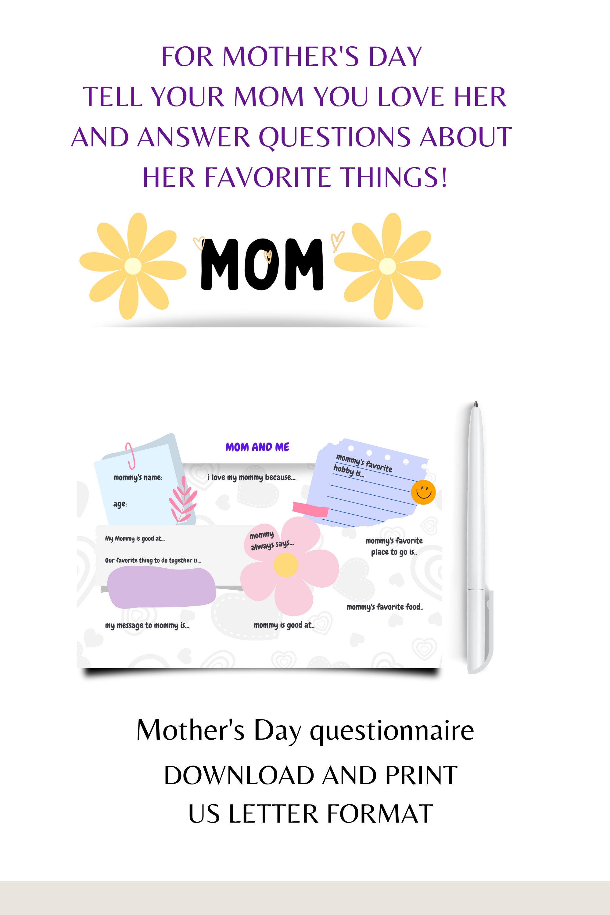 Printable Letter for Mom "mom and Me" - Etsy