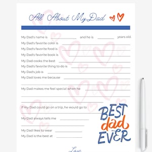 Printable Father's Day Letter "all About My Dad" - Etsy