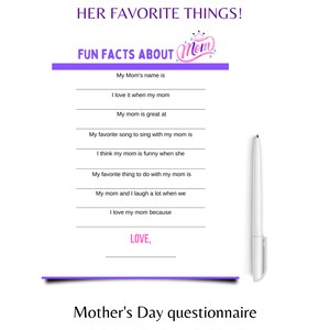Printable Letter "fun Facts About Mom" - Etsy