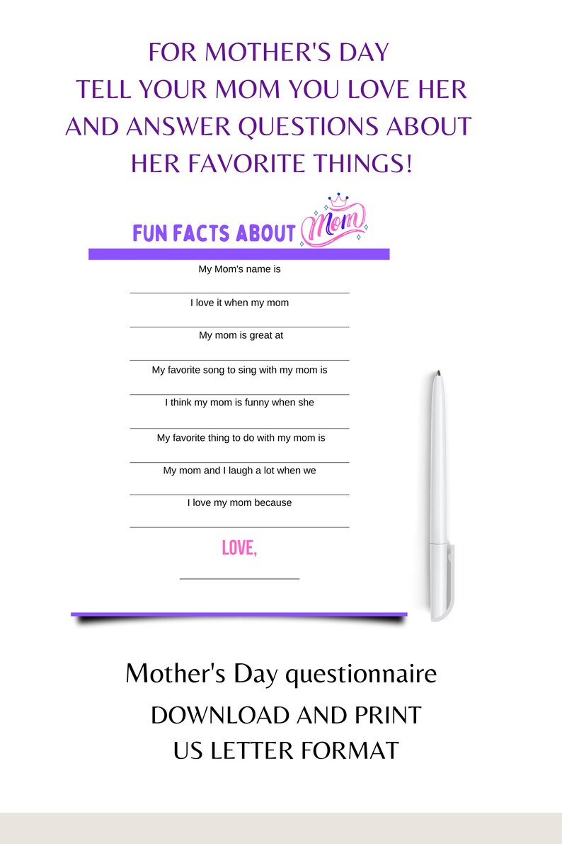 Printable Letter "fun Facts About Mom" - Etsy